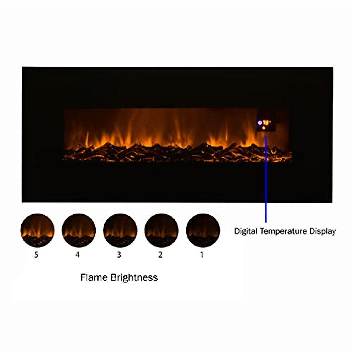 50-Inch Wall-Mounted Electric Fireplace - Fireplace Insert with LED Flames, Bottom Vents, Adjustable Heat Settings, and Remote by Northwest (Black)