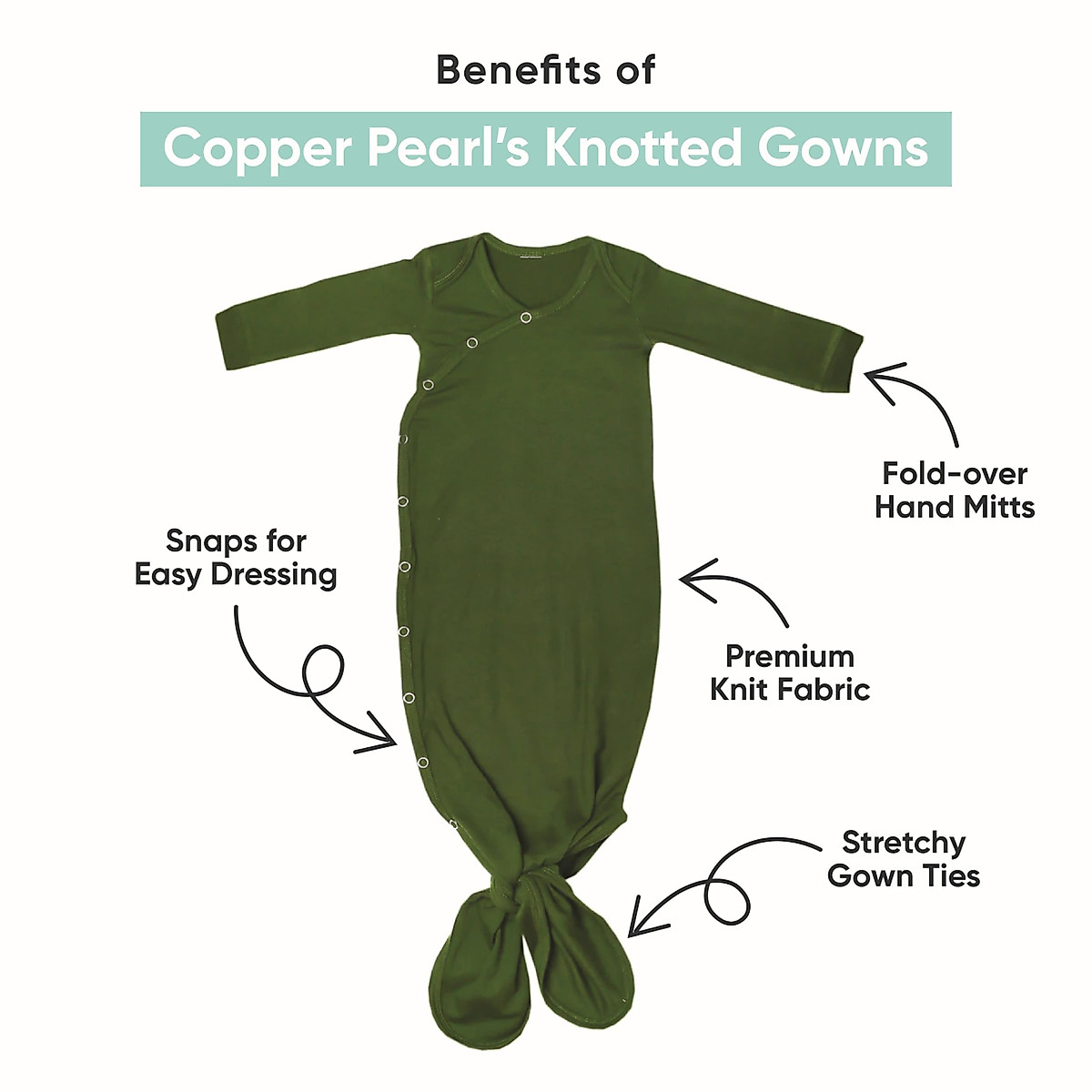 Copper Pearl Baby Gown - Knotted Newborn Sleepers for Baby Boy and Girl, Soft Stretchy Long Sleeve Infant Gowns with Bottom Tie and Hand Mittens, Perfect Hospital Coming Home Outfit (Ace)