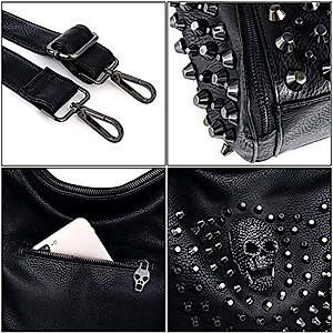 Chikencall® Women Studded Skull Handbag and Purses PU Leather Big Tote Crossbody Shoulder Bag Black