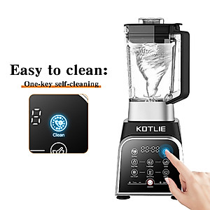 KOTLIE Blender 68 Oz Shakes & Smoothies Countertop Blender, 1200W 28000RPM High Speed Food Processors, Smoothie Blender with 8 Smart Functions for Baby Food, Crushing Ice or Frozen Drinks(Black)
