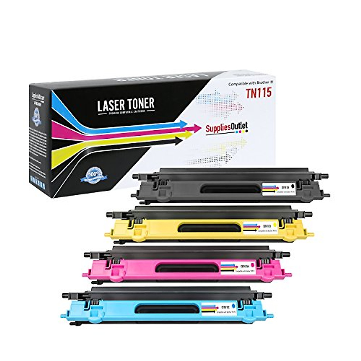 Awesometoner Compatible TN115’s High Yield Laser Toner Cartridge for Brother: 1 each of Black TN115BK, Cyan TN115C, Magenta TN115M, Yellow TN115Y