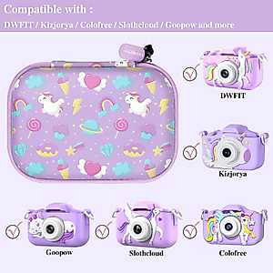 Leayjeen Kids Camera Case Compatible with Goopow/Dwfit/Slothcloud/Colofree/KIZJORYA Kids Camera Toys and Children Digital Video Camera,Best Easter Birthday Festival Gift-Purple Unicorn(Case Only)