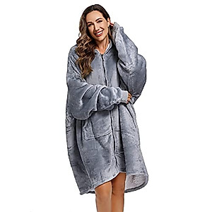 Aptoco Oversized Wearable Blanket Hoodies, Plus Size Soft Sherpa Blanket Sweatshirt w/ Giant Pocket Comfy Sweatshirt Blanket Thick Warm Hoodie for Adult Teen & Kids, One Size Fits All(Gray) (Medium)