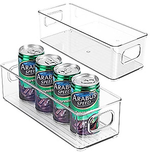 Stackable Plastic Food Storage Bin with Handles for Kitchen Pantry, Cabinet, Refrigerator, Freezer - Organizer for Fruit, Yogurt, Squeeze Pouches - BPA Free, 10" Long - 2 Pack – Clear