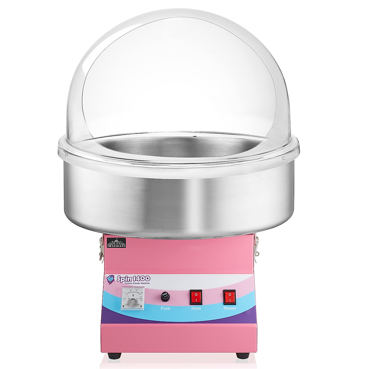 Olde Midway Commercial Quality Cotton Candy Machine and Electric Candy Floss Maker with Bubble Shield