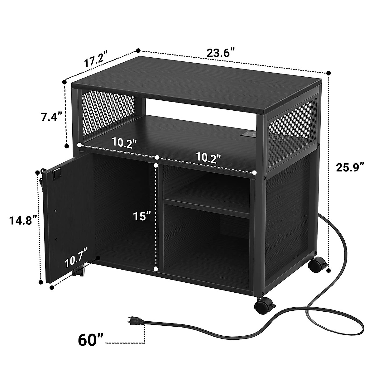 Unikito File Cabinet with LED Lights, Lateral Filing Cabinet with Power Outlets and USB Charging Ports, Mobile Printer Stand with Storage, Office Cabinet for Letter, A4, Legal and File Folders, Black