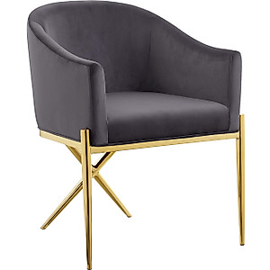 Meridian Furniture Xavier Collection Modern | Contemporary Velvet Upholstered Dining Chair with Sturdy Steel X Shaped Legs, 25.5" W x 24.5" D x 31.5" H, Grey