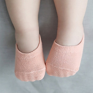 5 Pairs Baby Girls Boys No Show Socks Non-Skid with Grippers, Unisex Newborn Seamless Half Cushion Low Cut Socks, Anti Slip Socks for Infants Toddlers