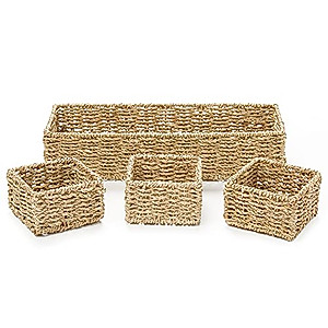 Americanflat Seagrass Storage Baskets - Set of 4 - Handwoven and Decorative for Organizing at Home - 1 Large and 3 Small Wicker Nesting Baskets (Natural Color)