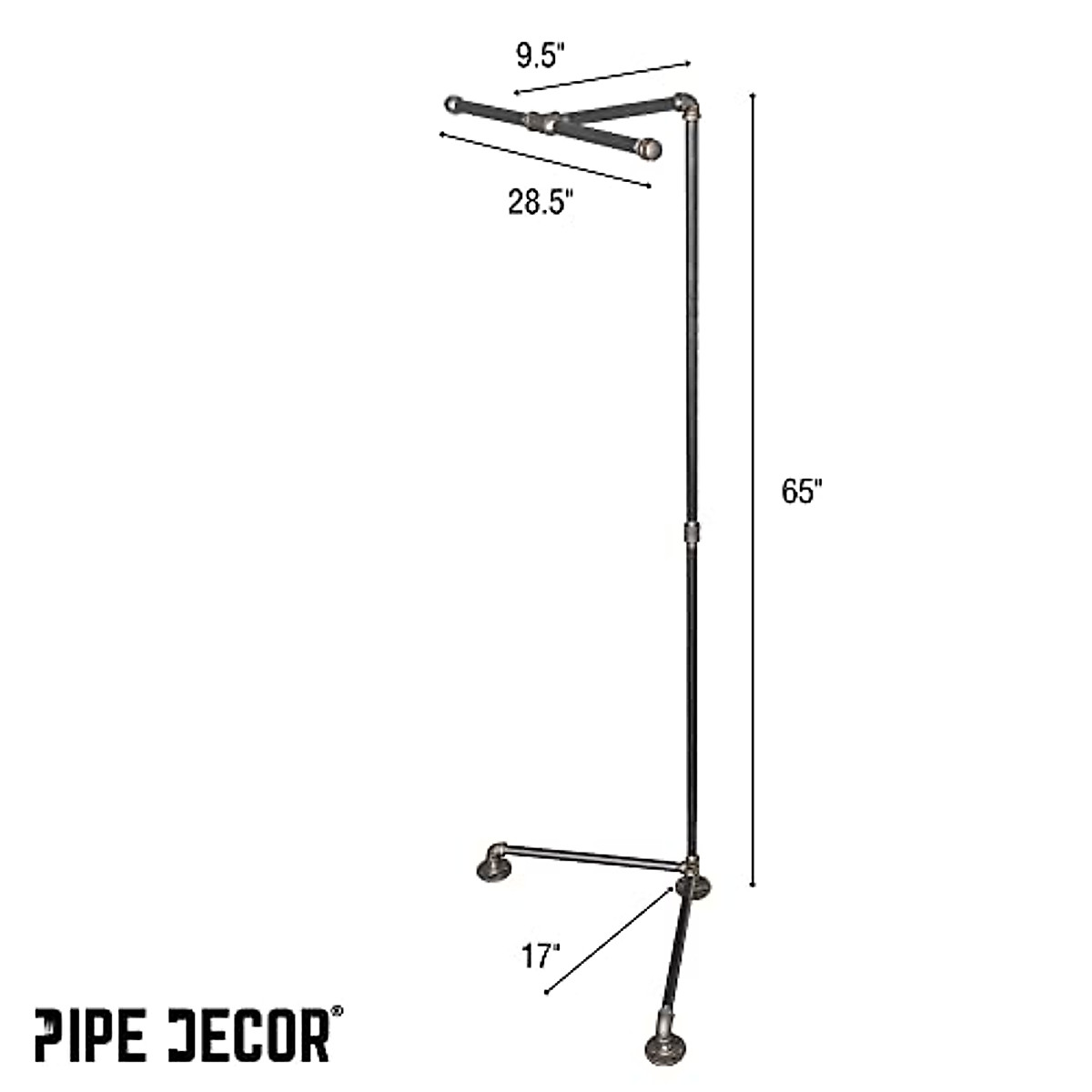 PIPE DECOR Black Steel Freestanding Tee-Style Clothing Rack Kit, DIY Industrial Pipe Coat Rack