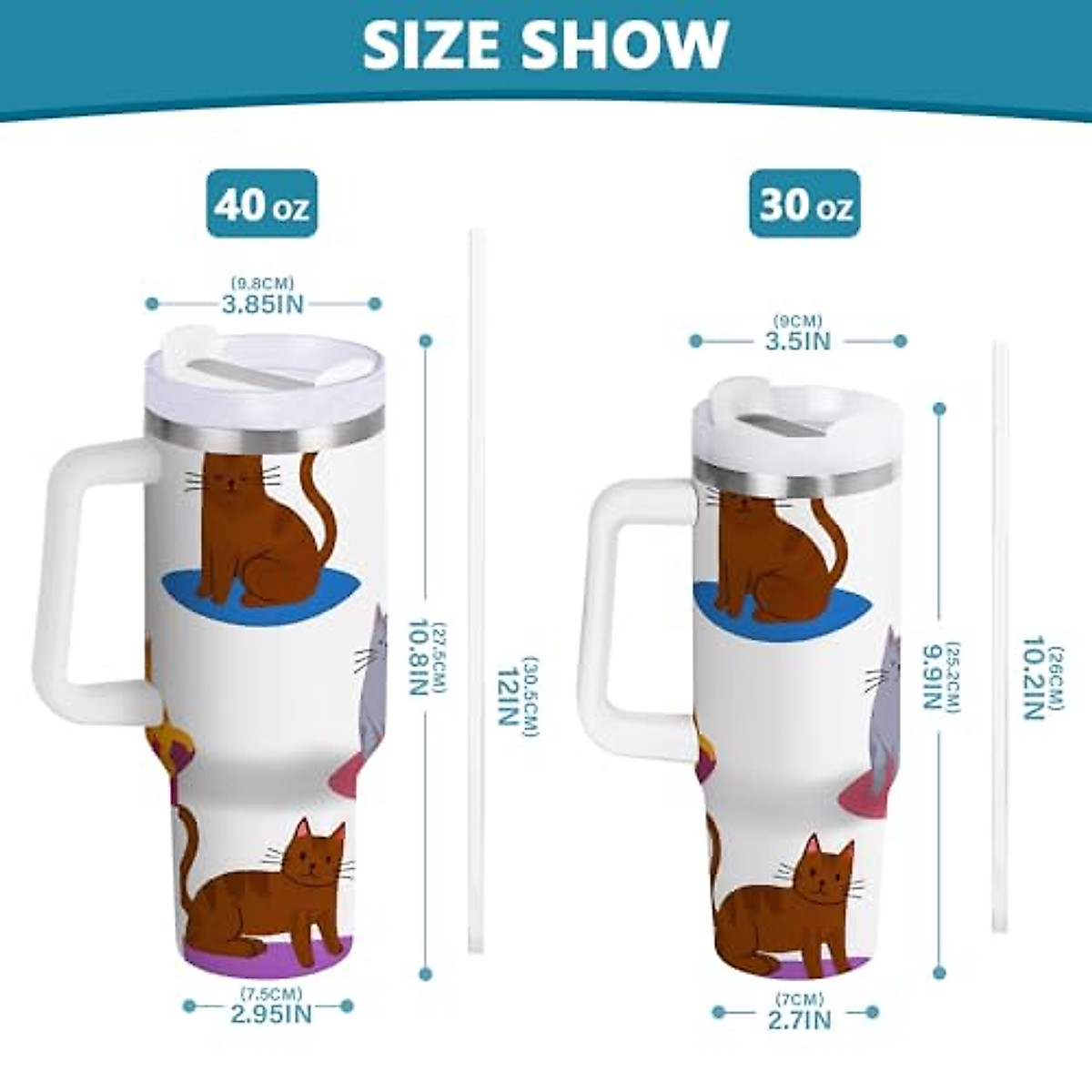 Nexawaveo Cats Do Different Yoga Poses Tumbler with Handle and Straw 30-40 oz Lid Cup Holder Compatible for Travel Insulated Stainless Steel Cup Food Grade PP Gifts for Him Her BPA-free