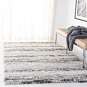 SAFAVIEH Fontana Shag Collection 3' x 5' Ivory/Grey FNT842A Modern Stripe Non-Shedding Living Room Bedroom Dining Room Entryway Plush 2-inch Thick Area Rug