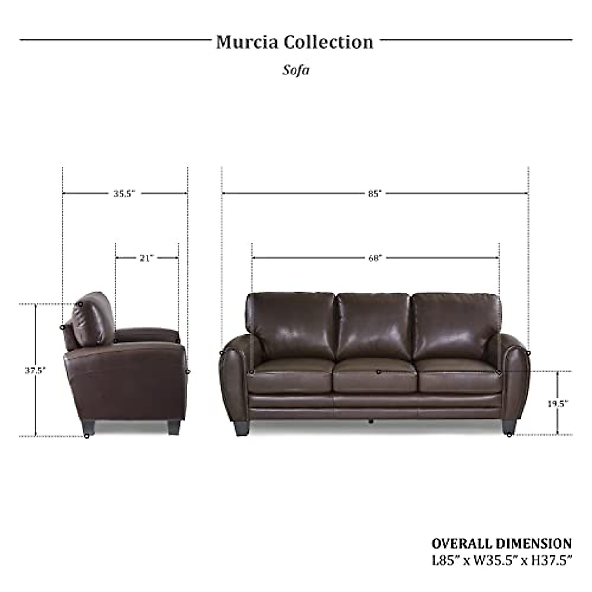Lexicon Murcia Living Room Sofa, Brown