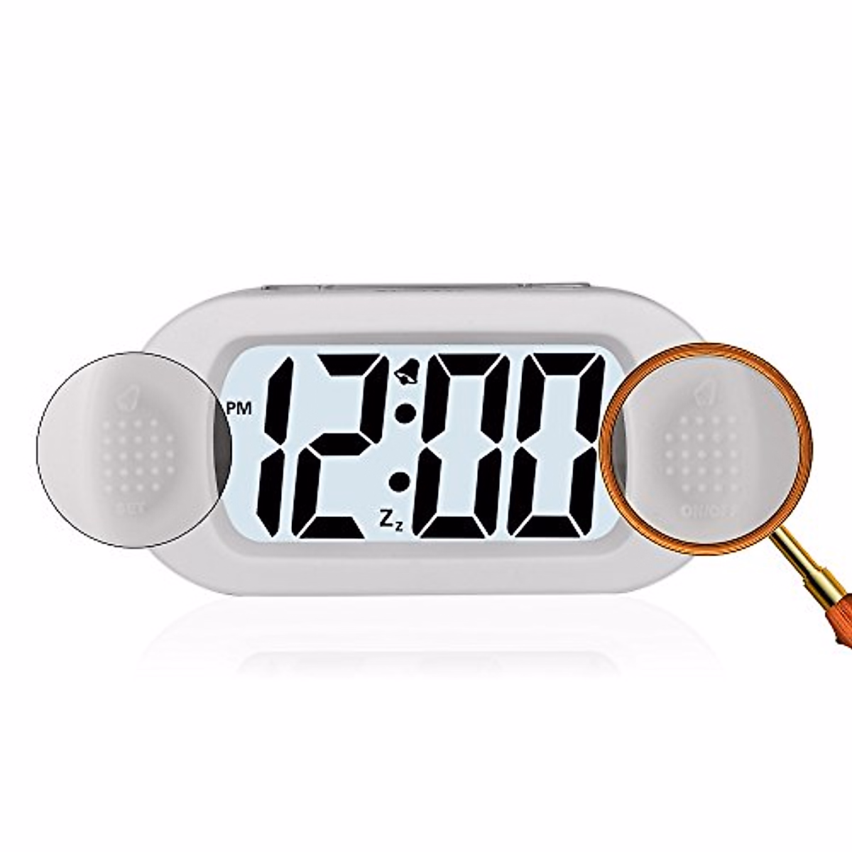 Plumeet Digital Alarm Clock Travel Clock with Snooze and Nightlight - Easy to Set Simple Bedside Alarm Clocks for Kids - Ascending Sound - Battery Powered (White)