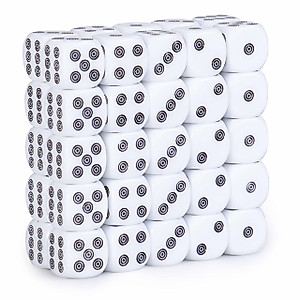 50-Pack of Bullseye Dice - 16mm Six Sided Dice with Unique Target Pips - Classic Dice for Games Like Farkle, Liar's Dice, Bunco, Balut, 10000, Craps, and More