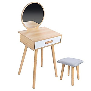 NJSV Vanity Makeup Dressing Table Set w/Stool Quir Vanity Desk Makeup Vanity Side Tables Bedroom Vanity Table Portable Desk Vanity Set
