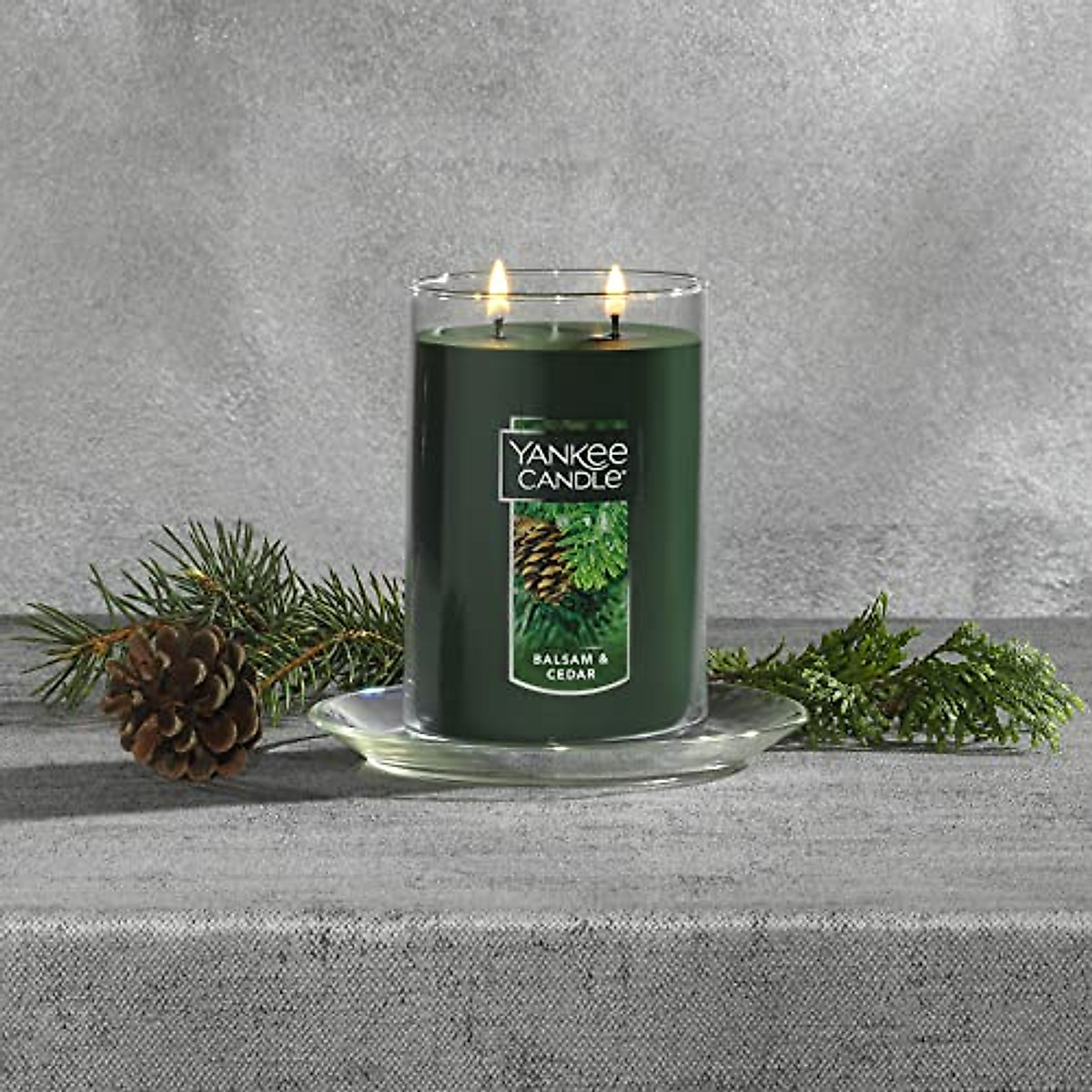 Yankee Candle Balsam & Cedar Scented, Classic 22oz Large Tumbler 2-Wick Candle, Over 75 Hours of Burn Time