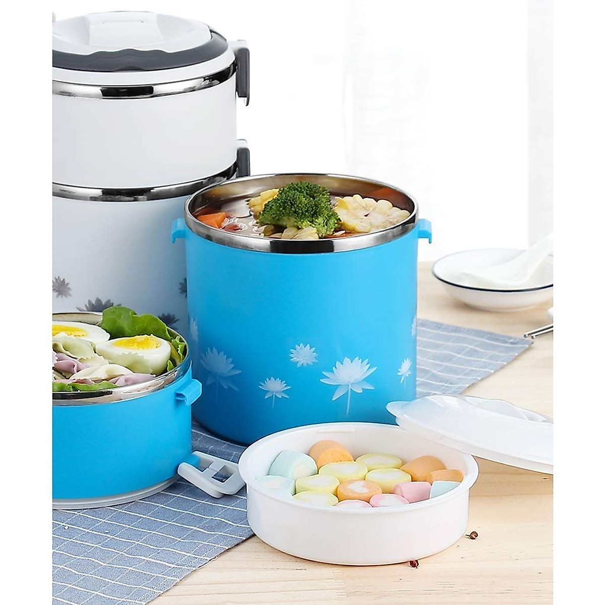 ZLDGYG Stackable Stainless Steel Thermal Compartment Lunch Box | 2-Tier Insulated Bento Box/Food Container with Insulated Lunch Bag
