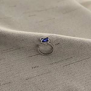 Blue Butterfly Spinner Fidget Statement Rings for Women Cubic Zirconia Anxiety Rotate Freely Inspirations Jewelry Calming Worry Meditation Crochet Loop Expandable Adjustable Stacking Middle Finger Ring Daughter Dainty Birthday BFF