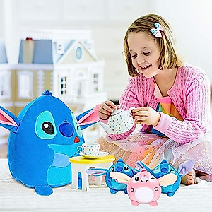 Tigiemap 13.8 Inch Stitch Plush, Stitch Mommy with 3 Baby Monsters Stuffed Plush Throw Pillow for Kids Boys Girls for Room Sofa Cushion Decoration