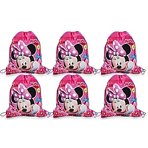 Disney [6-Pack] Minnie Mouse 14-inch Sling Bags Drawstring Cinch Sack Totes, Pink