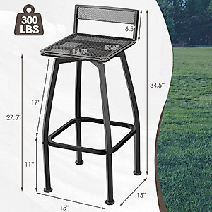 Mingyall 27" Height Low Back Swivel Bar Stools Set 2, Outdoor Patio Wrought Iron Chair, Outside Metal Bar Chair, Height Barstool for Bistro Lawn, Garden, Backyard, Indoor, Load 330LBS