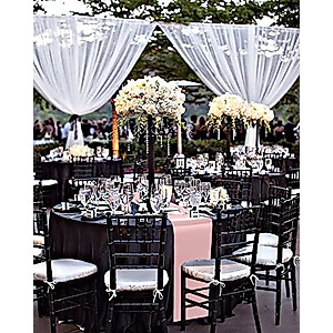 6 Pack Round Plastic Tablecloth 84" Black Disposable Table Covers Waterproof Circle Party Table Cloths for Round Tables and 6 Pack 12"x108" Rose Gold Satin Table Runners for Parties Birthday Picnic