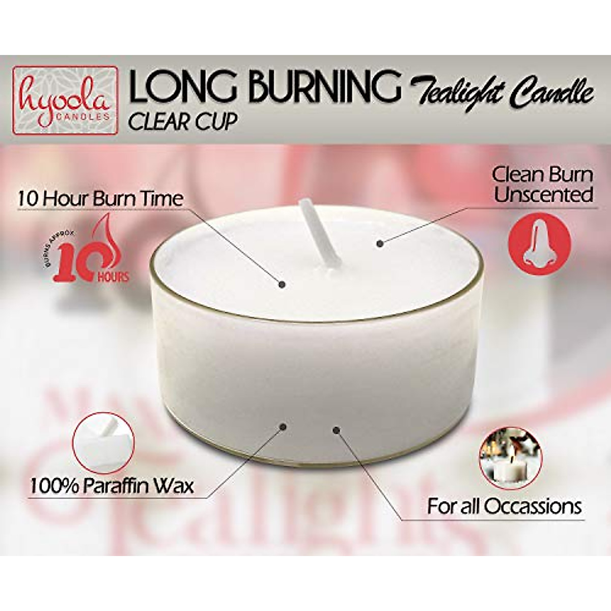 Hyoola Tea Light Candles - 16 Pack - White Jumbo Unscented Tealight Candles - Long Burning - 10 Hours