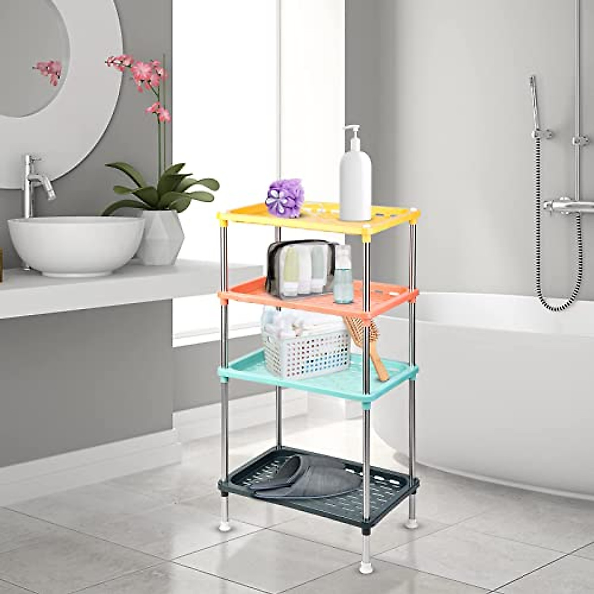 ruishetop 4-Tier Multicolor Plastic Storage Rack Easy Assembly Space Saving for Kitchen,Laundry Room,Bathroom