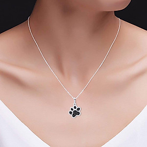 1/5 Carat Round Cut Black & White Natural Diamond Dog Paw Pendant Necklace Along With 18" Chain in 14K White Gold Over Sterling Silver (I2-I3 Clarity, 0.20 Cttw)