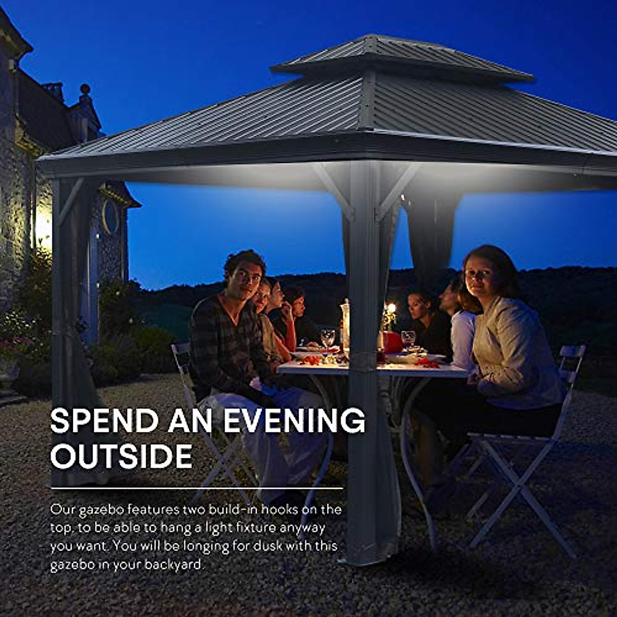 Cloud Mountain Steel Gazebo Hardtop Double Roof Rectangular 10'x12', Black