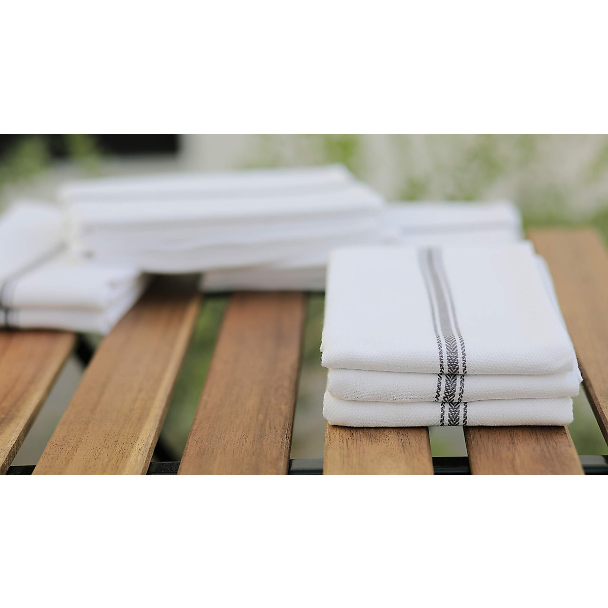 AMOUR INFINI Cotton Herringbone Weave White Dish Towels Set of 12 Highly Absorbent, Super Soft Easter Kitchen Towels with Hanging Loops Extra Large Quick Dry Tea Towels (28x16 Inch - Charcoal)