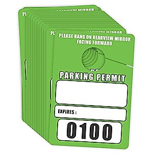 Parking Permit Hang Tags Blank Temporary Pass (Pack of 100) Car Vehicle Parking Management Green 3.30 x 4.75 inches (0001 to 0100) Numbered