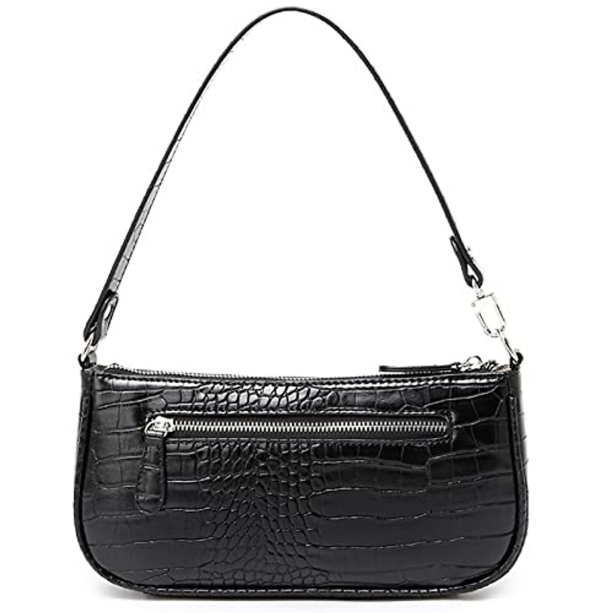Retro Classic Crocodile Pattern Clutch Shoulder Tote HandBag with Zipper Closure Small Purse for Women (Black)