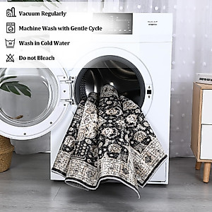 RUGSREAL Washable Area Rug 9x12 Large Bohemian Rug Bedroom Living Room Vintage Rugs Soft Oriental Rugs Non-Slip Backing Stain Resistant for Farmhouse Kitchen,9x12