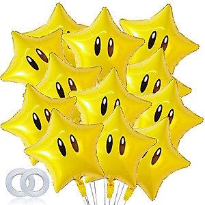 12 Pieces Foil Star Balloons, 18 inches Video Game Star Balloons for Video Game Theme Party Decorations Baby Shower, Birthday Party Decorations
