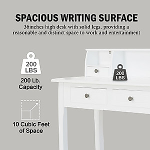 DMAITH Small Writing Desk with Hutch, 32 Inch Home Office Desk with Drawers, Study Table Computer Desk for Student, Vanity Makeup Dressing Table Save Space for Bedroom, White