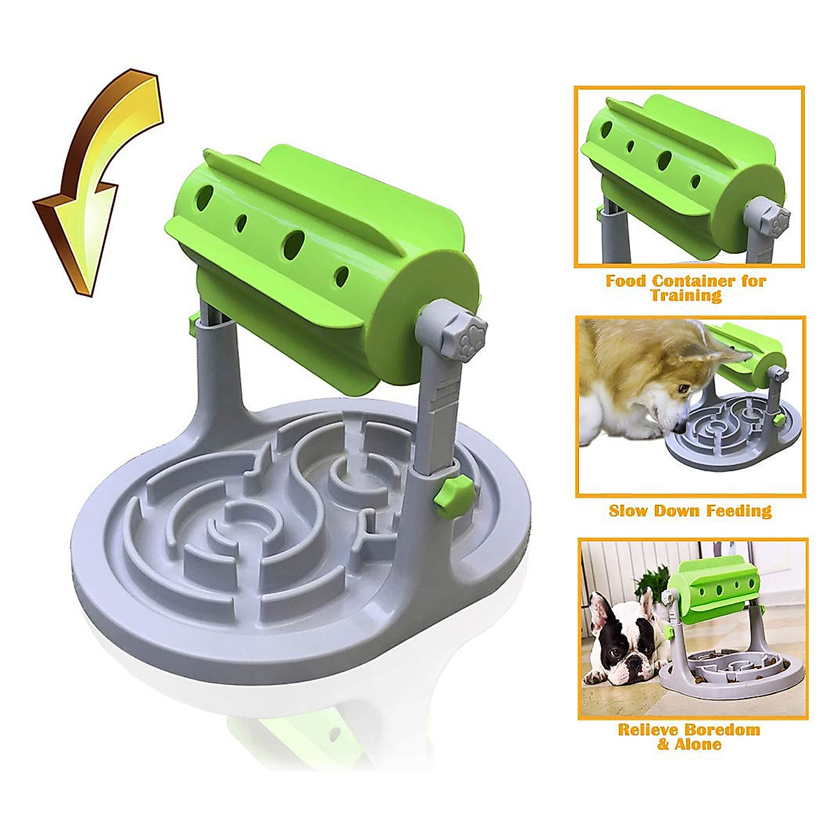Ito Rocky Interactive Dog & Cat Food Puzzle Toy - Treat Boredom Dispensing Slow Feeder - Anxiety IQ Training in Smart Feeding and Adjustable Height for Small/Medium Dogs