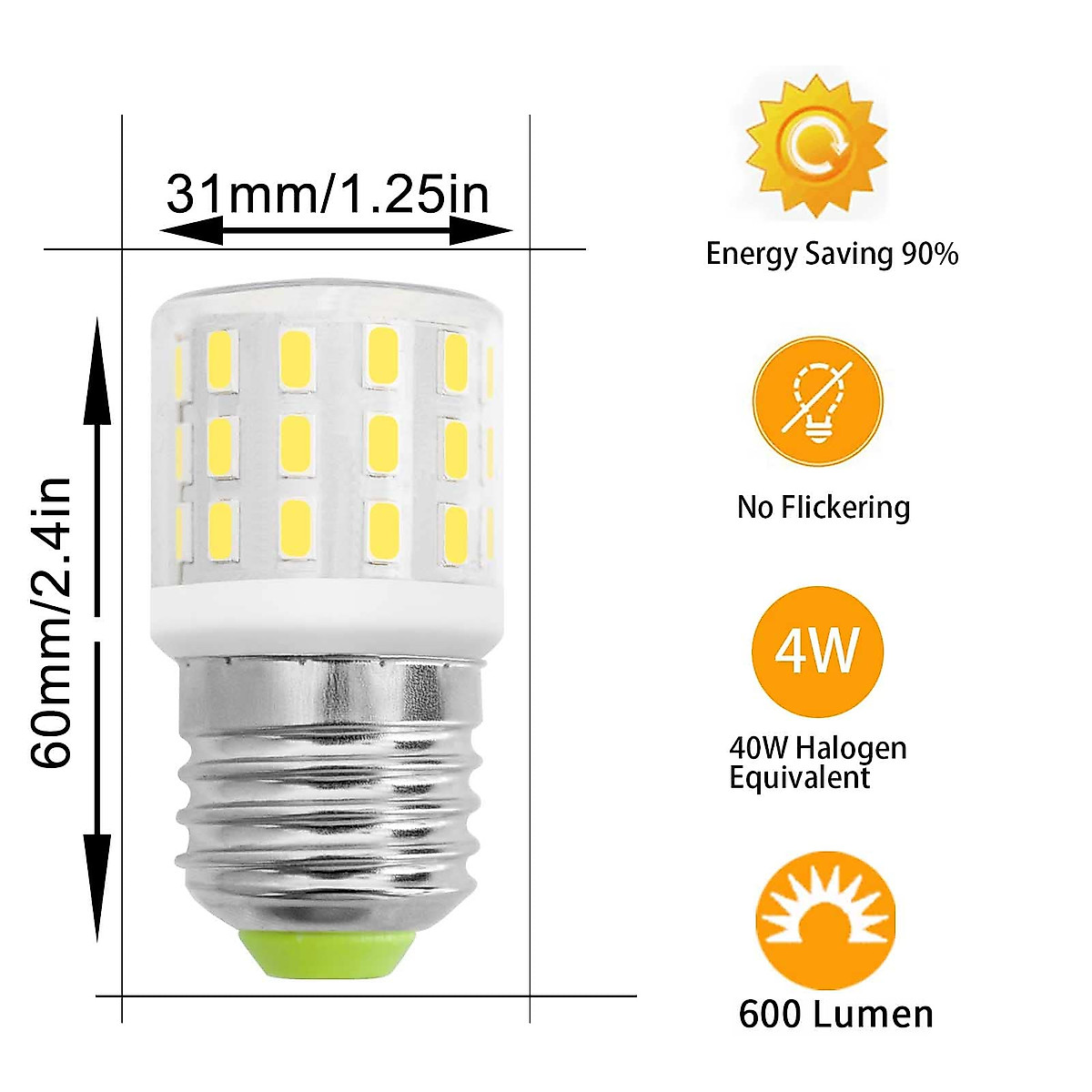 TRIJZHOU LED AC 100-265V 3.5W Replacement KEI D34L Refrigerator Light Bulb 40W Halogen Equivalent E26 Appliance Daylight White 6000K 600Lm 4W T10 Freezers Medium Base Pack of 1