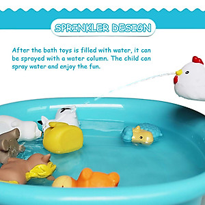 Bath Toys Floating Bath Farm Toys(8PCS),Baby Soft Bath Time Toys,Bathtub Learning Dogs Ducks Sheep Hen Pig Bath Toys and Bathroom Toys for Toddlers