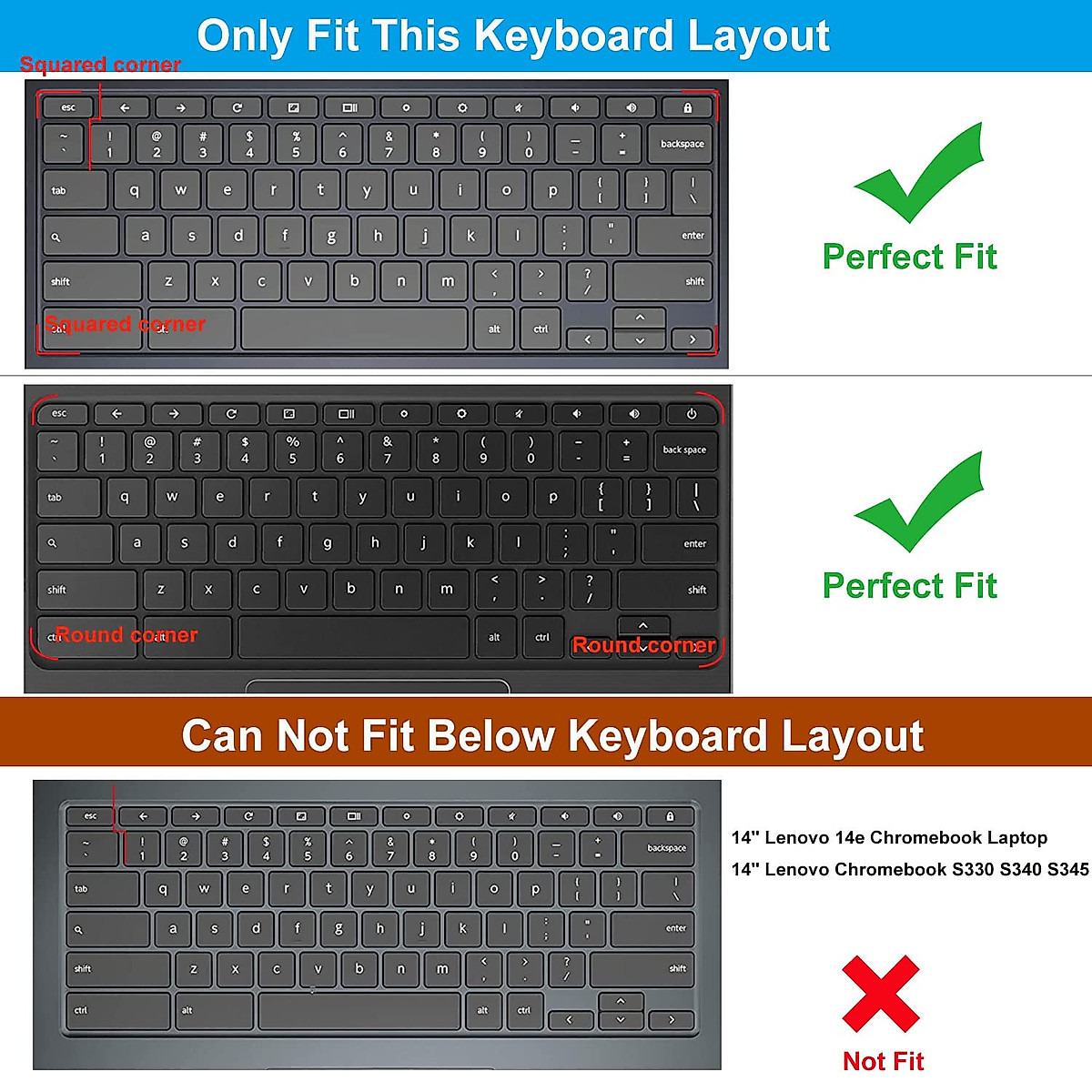 Keyboard Cover Skin for Lenovo Chromebook Flex 3 11"/IdeaPad 3 Chromebook 11.6 / Spin X360 Chromebook/Chromebook Flex 5 5i 13 / Chromebook C330 C340 100e 300e 500e 11.6, Ombre Pink