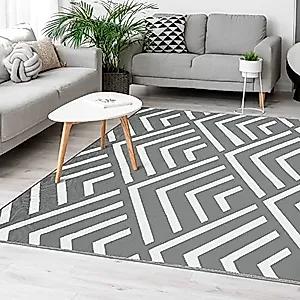 Kohree Outdoor Rug 9x12, Clearance Waterproof for Camping, Reversible Plastic Straw Mats, Rv, Porch, Deck, Camper, Balcony, Grey & White