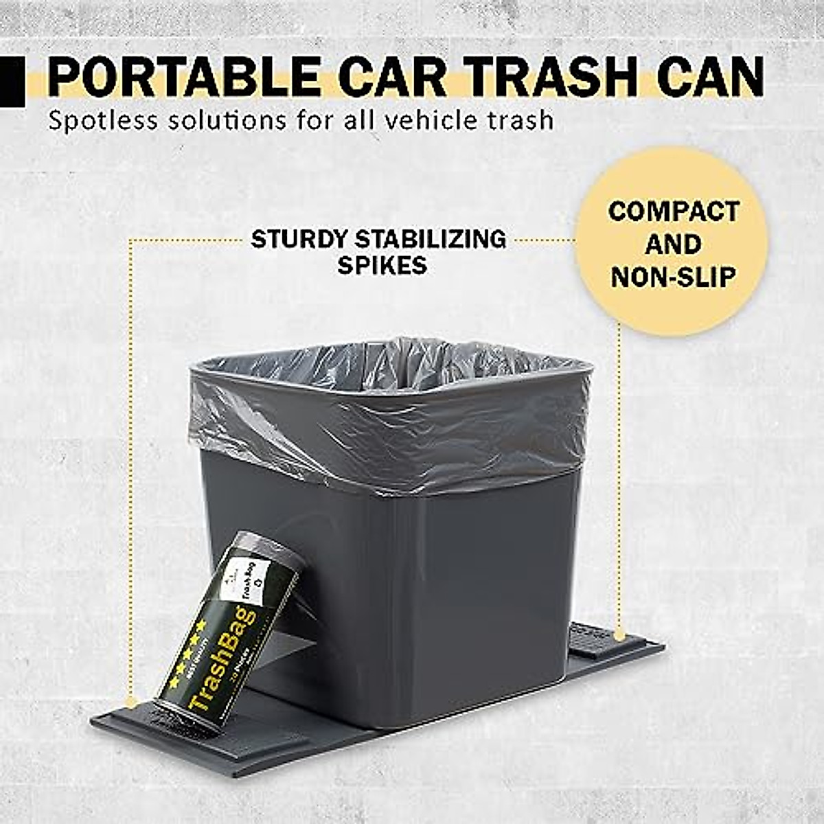 HAUSSIMPLE Car Trash Can – 1.4 Gallon Leakproof Garbage Bin for Cars, Trucks & SUVs, Large Capacity Automotive Waste Container with Anti-Slip Base – Gray Trash Bag Holder for Vehicle Interior