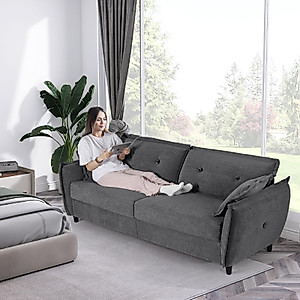 STHOUYN 85” 3 Seat Grey Couch with 2 USB, Modern Comfy Couch Sofa, Large Couches Sofas for Living Room Office, Deep Seat & Low Profile, Chenille Sofa (Grey)