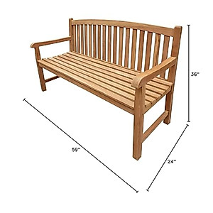 Seven Seas Teak Buenos Aires Outdoor Patio Oval Bench, 5 Foot, Made from Solid Teak Wood