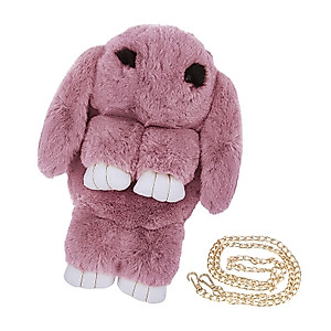 Ylucky Girls Rabbit Faux Fur Backpack Bunny Hare Shoulder Bags Plush Doll Crossbody Handbag Knapsack Women Travel Satchel One Size