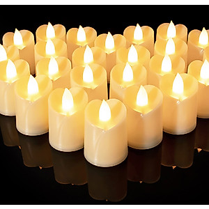 Homemory 24Pack Heart Shaped Flameless Flickering Led Votive Candles,200+Hour Lasting Battery Operated Tealights for Romantic Night,Valentine's Day,Anniversary Decor