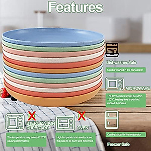 Dwrttow 12 Pack Wheat Straw Plates,9 Inch Lightweight Straw Plates,Plastic Plates Reusable,Unbreakable Deep Dinner Plates,Perfect for Dinner Dishes,BPA free & Eco-Friendly,Dishwasher & Microwave Safe