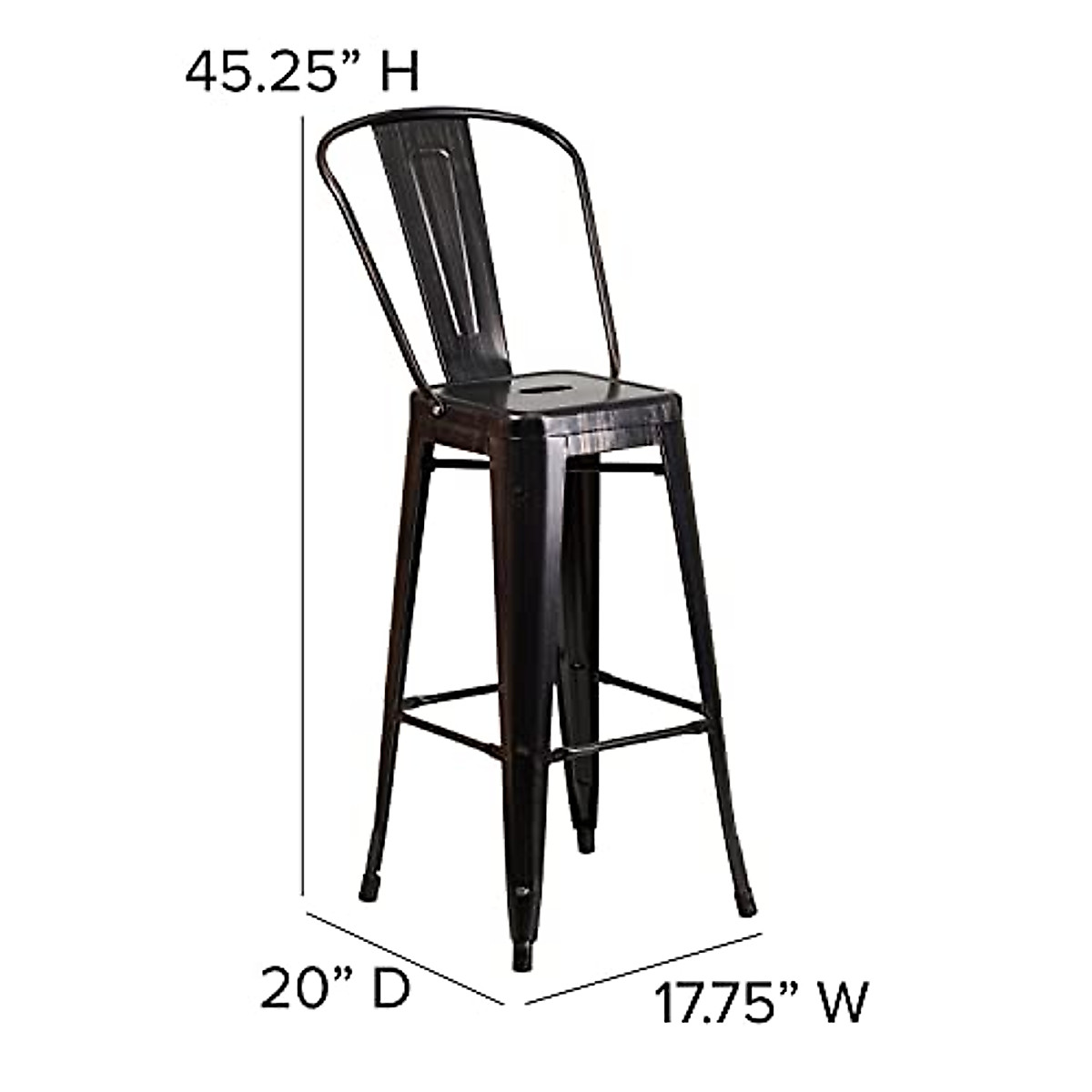 EMMA + OLIVER Commercial Grade 30" H Black-Gold Metal Indoor-Outdoor Barstool with Back