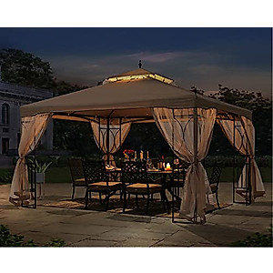 ABCCANOPY Patio Outdoor Gazebo 10X12 - Gazebo Canopy with Netting and Corner Frame Screen Wall for Backyard,Garden Gazebo Lawn (Khaki)